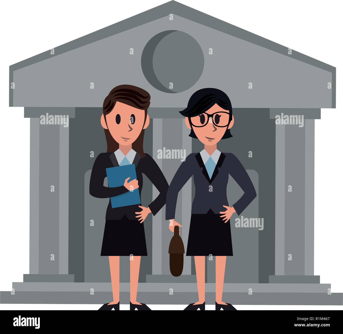 Bankers business teamwork over bank building vector illustration ...