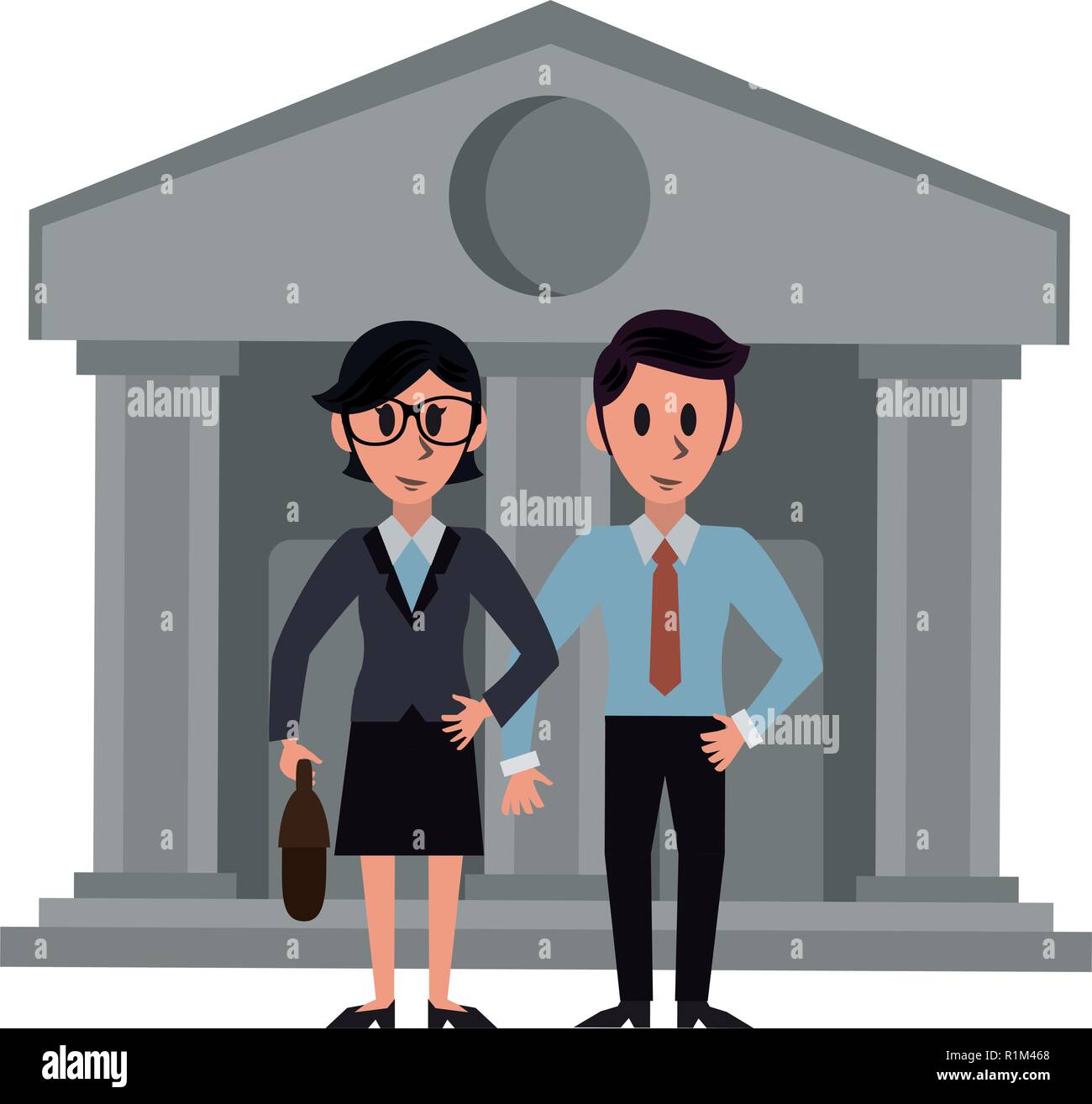Bankers business teamwork over bank building vector illustration ...