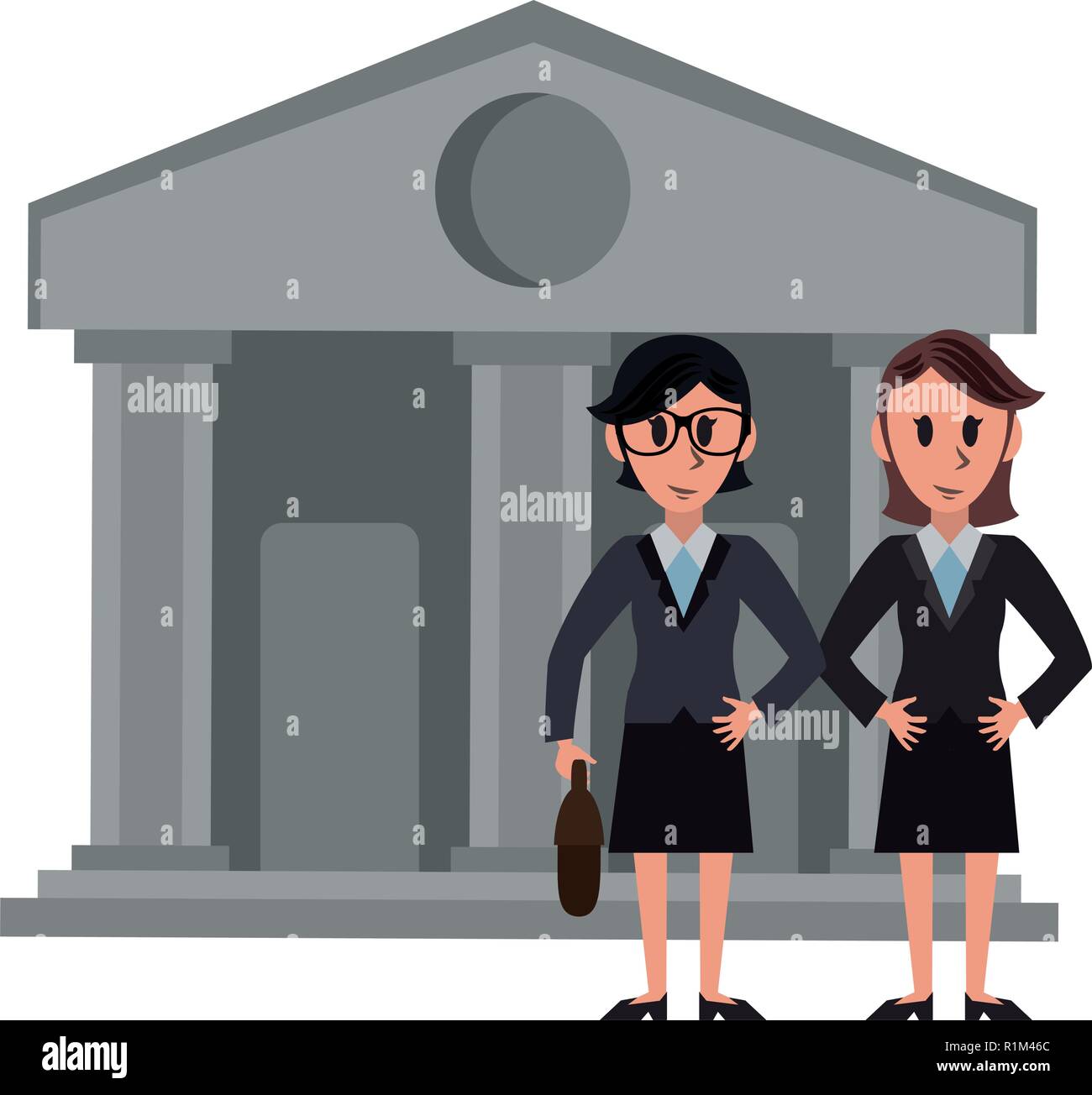 Bankers business teamwork over bank building vector illustration ...
