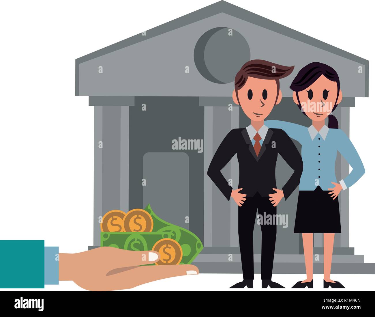 Bankers and money over bank building vector illustration graphic design ...