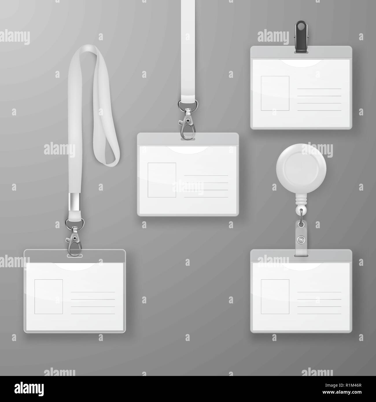 Vector Realistic Blank Office Graphic Id Card Set with Clasp, Holder ...