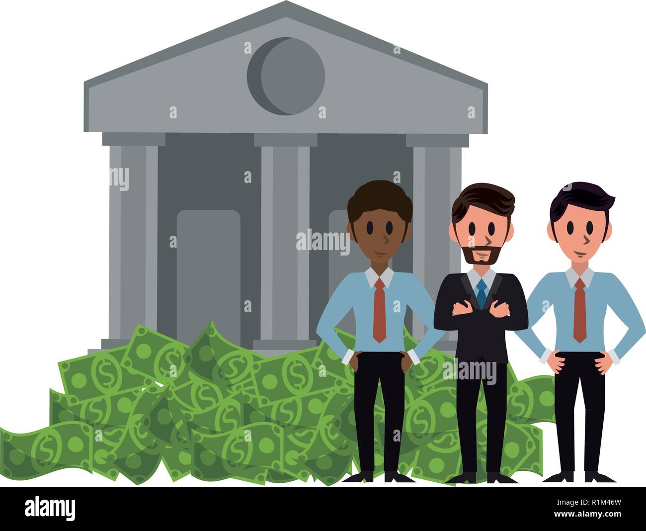 Bankers and money over bank building vector illustration graphic design ...