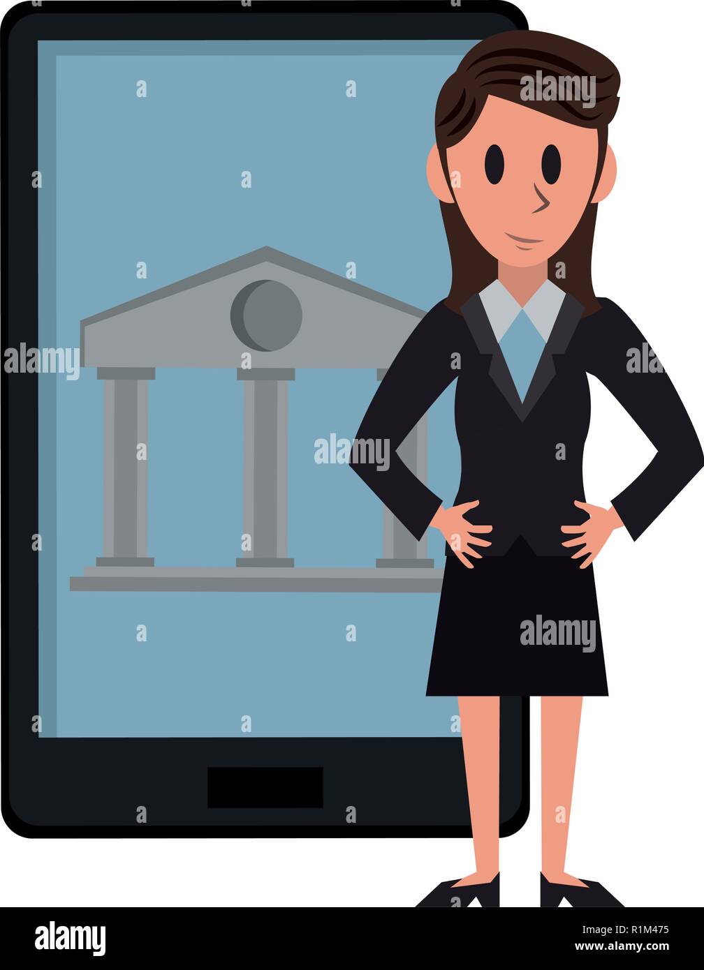 Businesswoman banker with smartphone bank app vector illustration ...