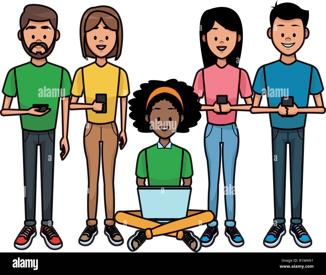 Young people with smartphones vector illustration graphic design Stock ...