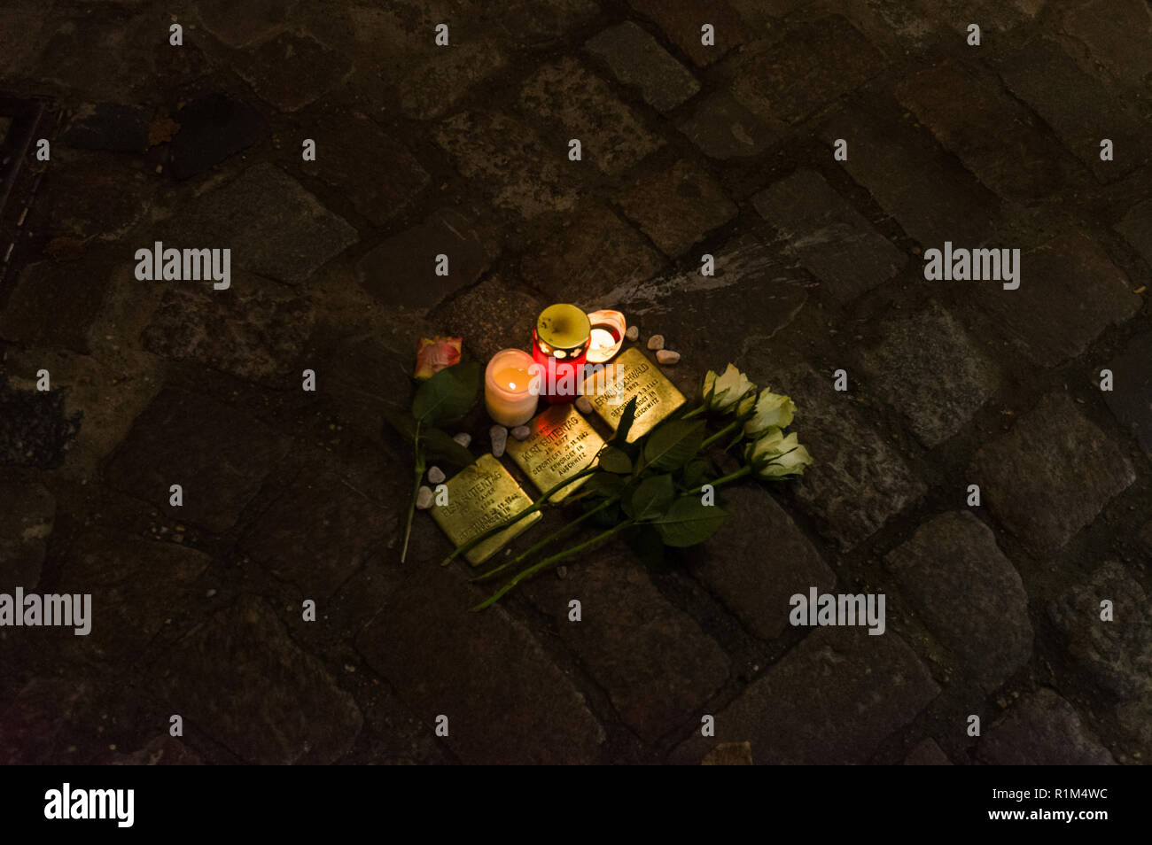 Berlin, Germany - "Stolpersteine" (literally "stumbling stones") with ...
