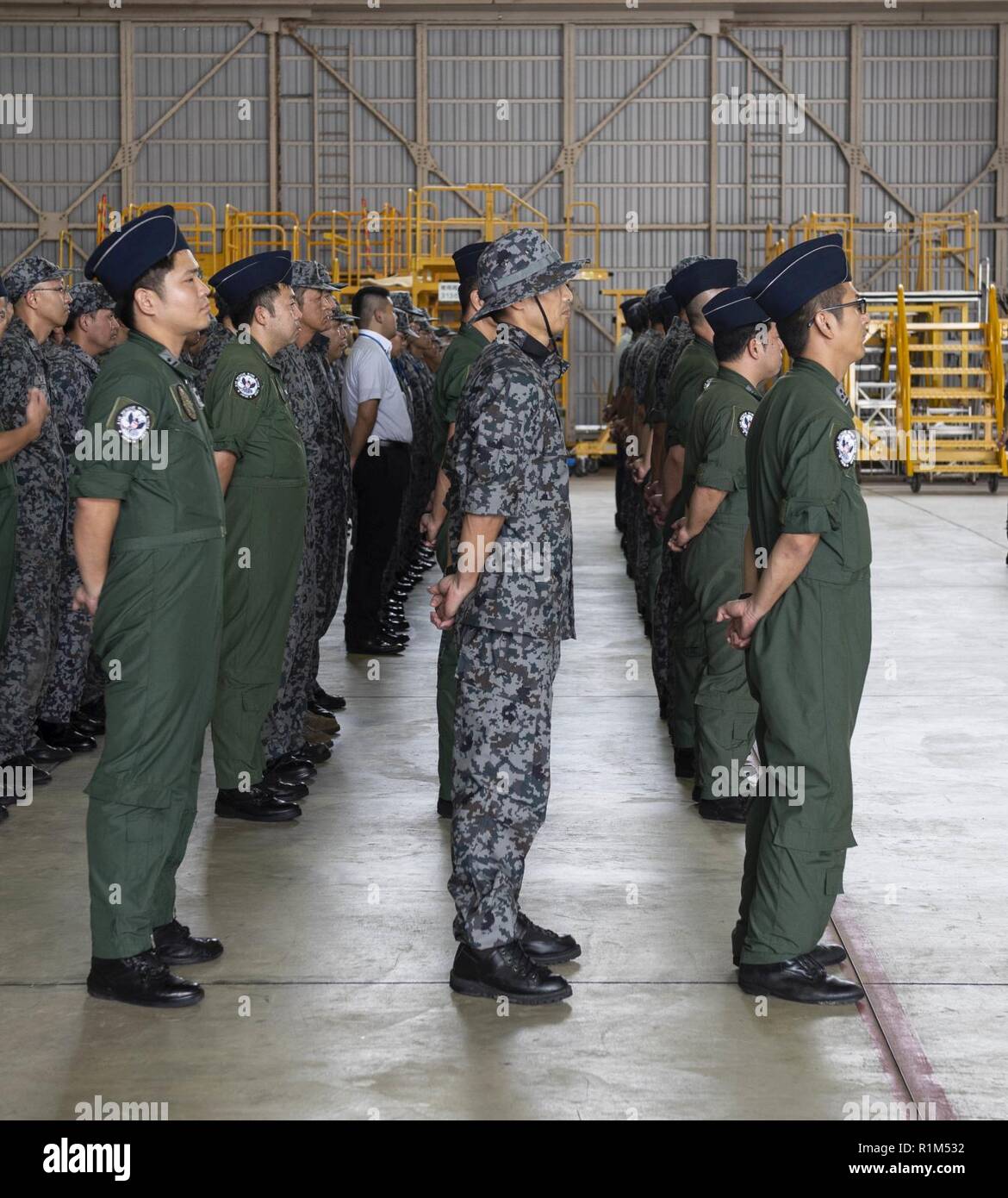 Japan Air Self Defense Force members stand in formation as Lt. Gen ...