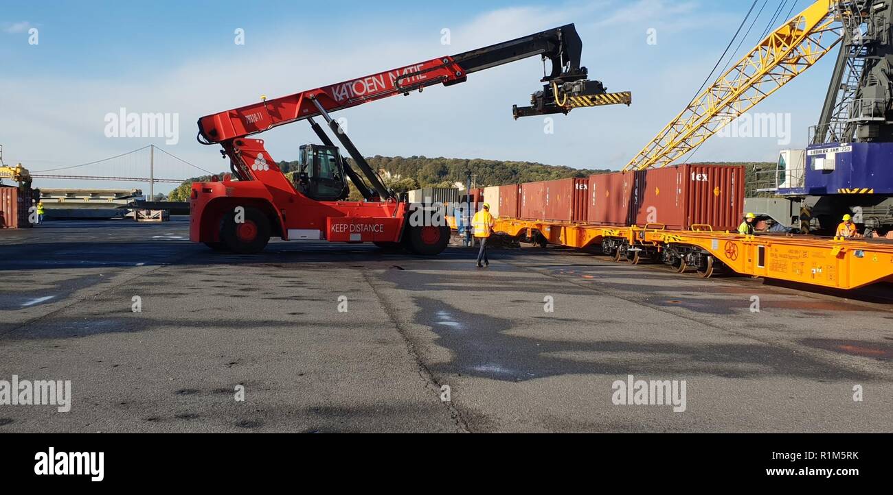 An ammunition container is loaded onto a French Commercial Railway ...