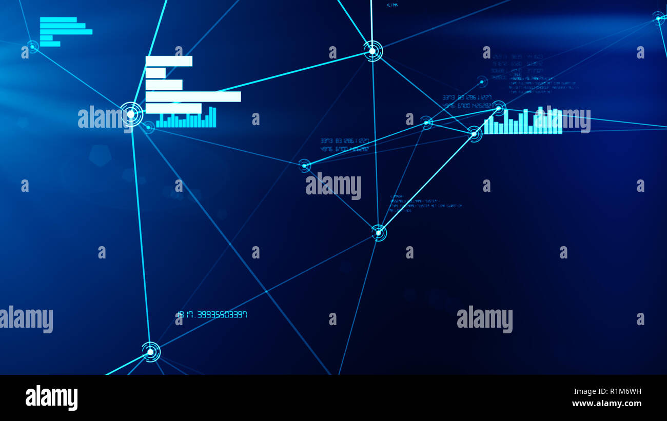 Futuristic abstract blue network and data connection grid illustration ...