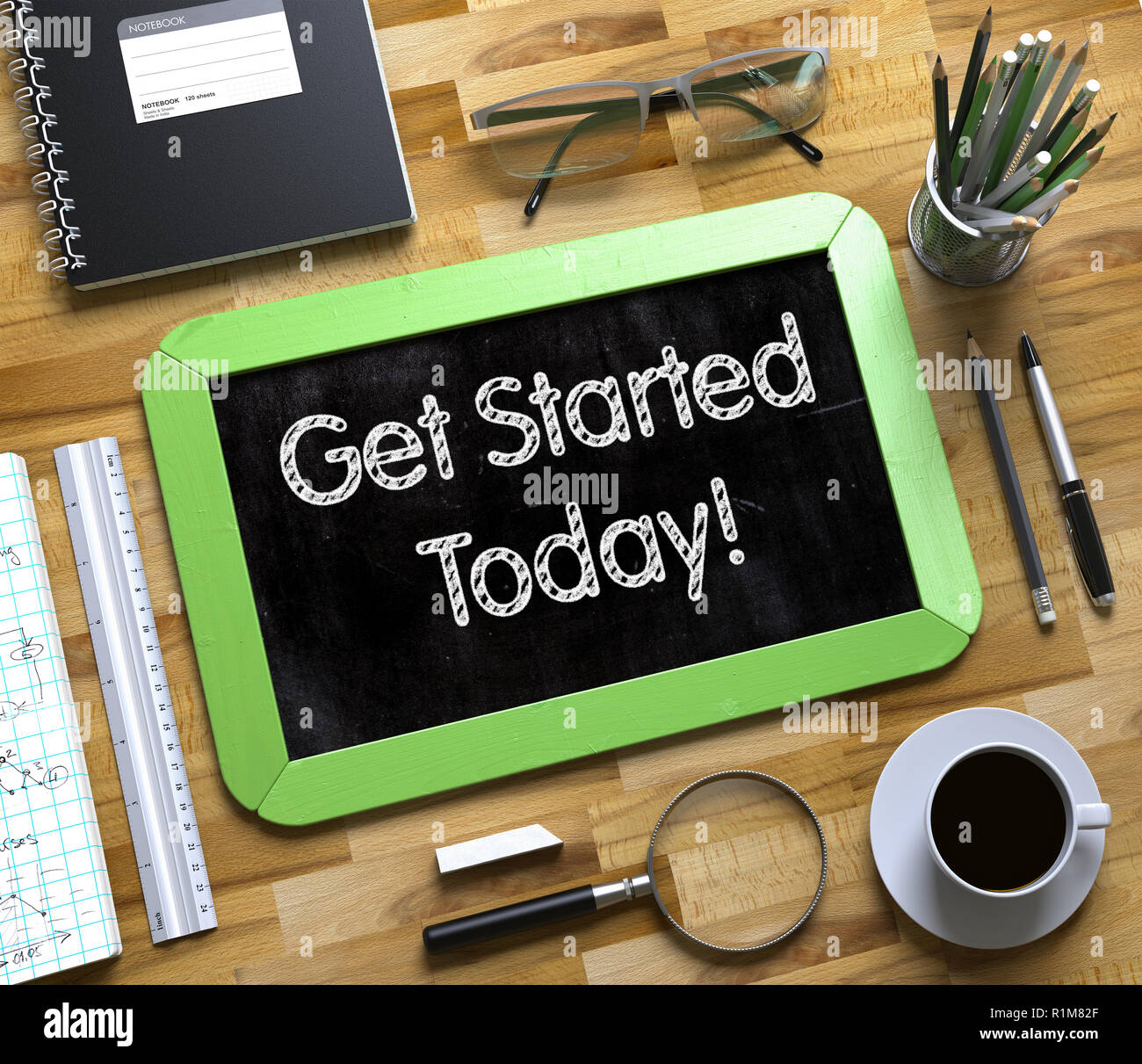 Get Started Today - Handwritten on Small Chalkboard. 3d Stock Photo - Alamy