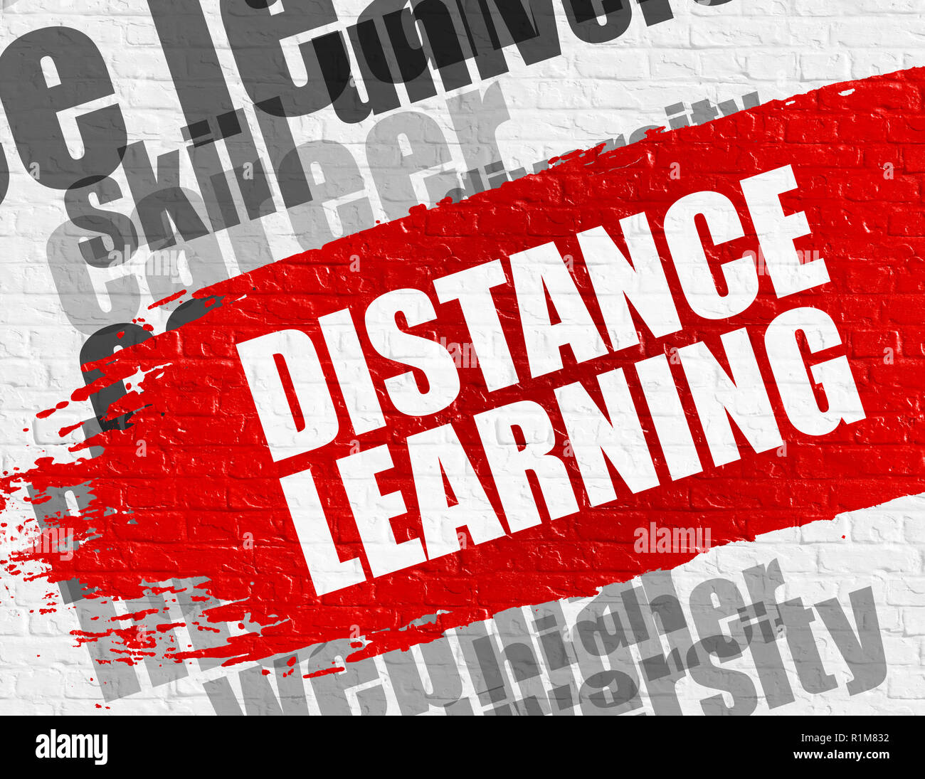 Distance Learning on the White Brick Wall Stock Photo - Alamy
