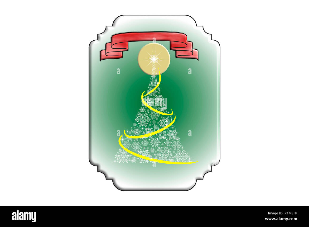 Green Christmas tree on tile with green gradient background and red ...