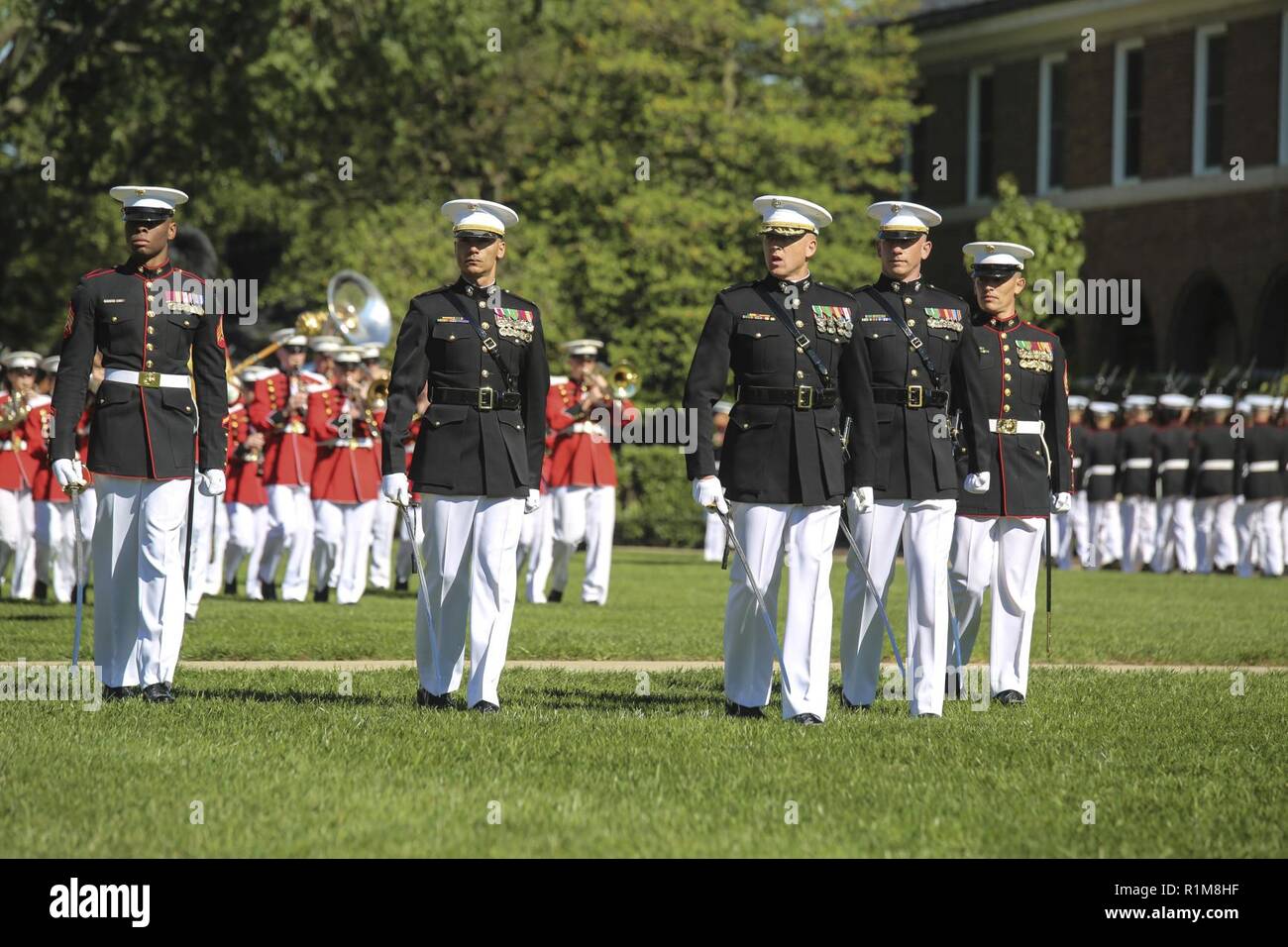Marines with the Marine Barracks Washington D.C. parade marching staff ...