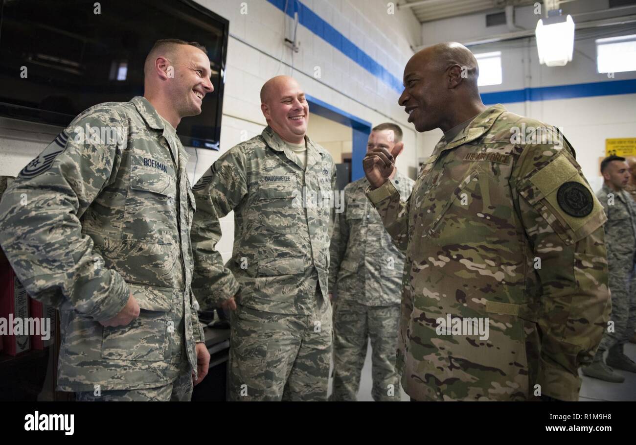 Chief Master Sgt. of the Air Force Kaleth O. Wright speaks with Chief ...