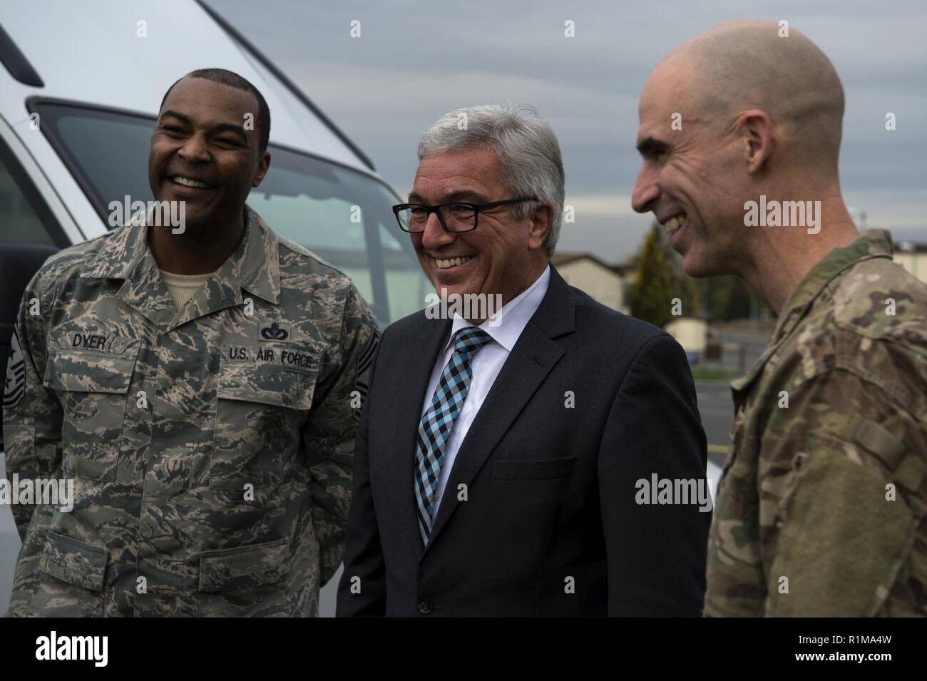 U.S. Air Force Col. Jason Bailey, 52nd Fighter Wing commander, right ...
