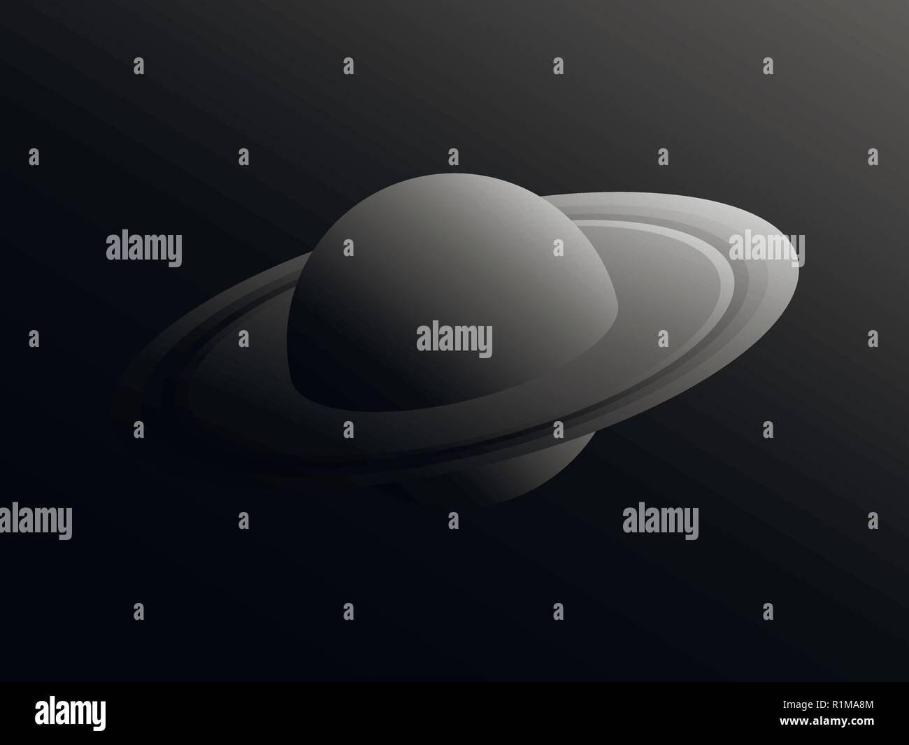 Saturn planet in retro style with shades of gray. Black and white space ...