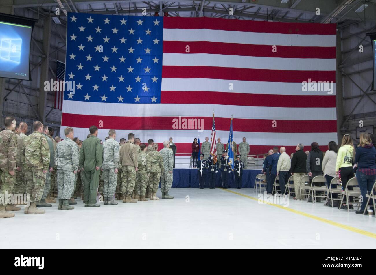 Members of the 128th Air Refueling Wing stand in formation during a ...