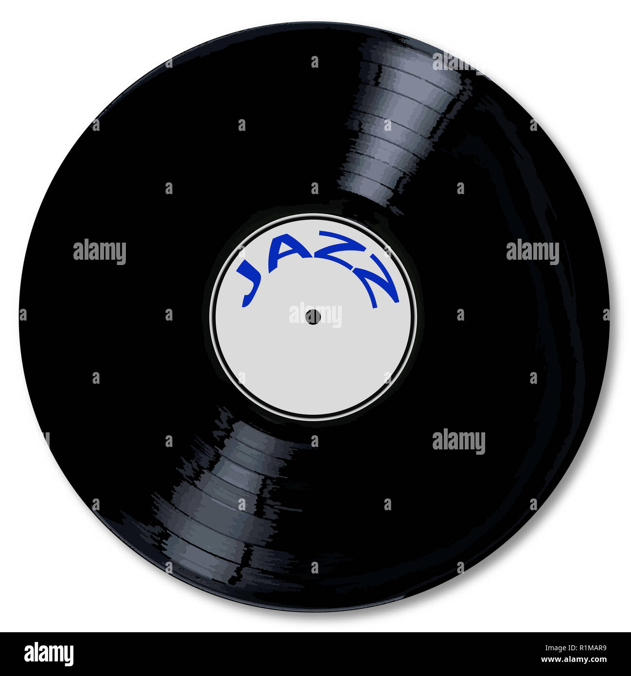A typical LP vinyl record with a blank labell over a white background ...