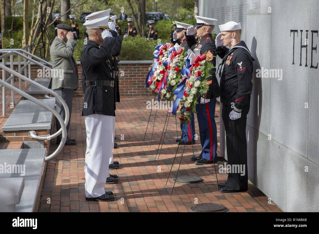 Distinguished guests salute the wreaths during the 35th Beirut Memorial ...