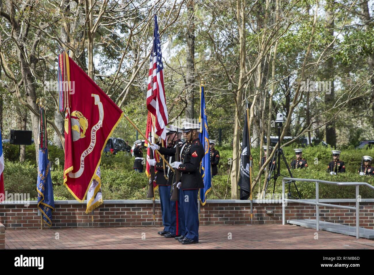 U.S. Marines with the 2nd Battalion, 8th Marine Regiment color guard ...