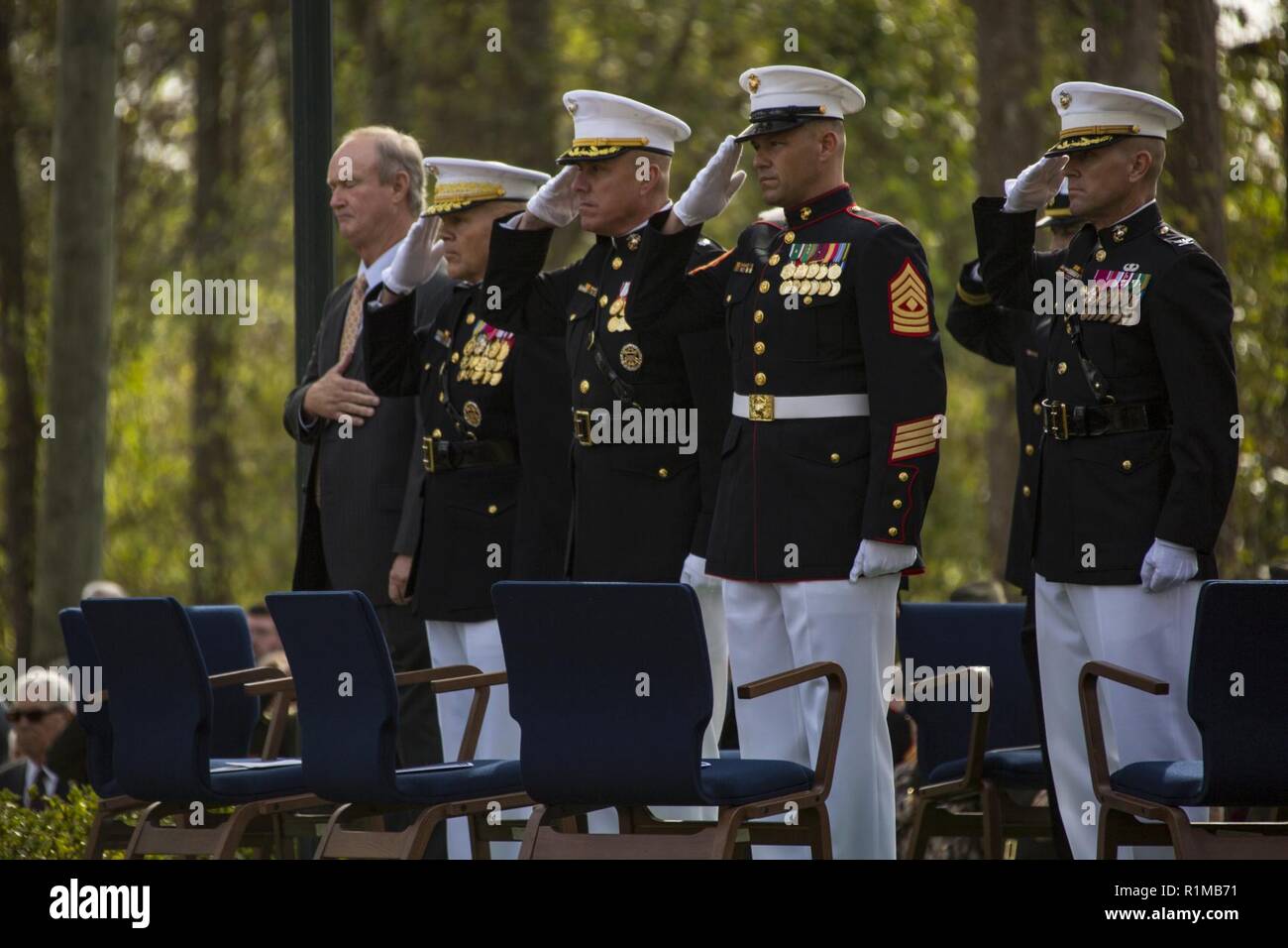 Distinguished guests salute during the 35th Beirut Memorial Observance ...