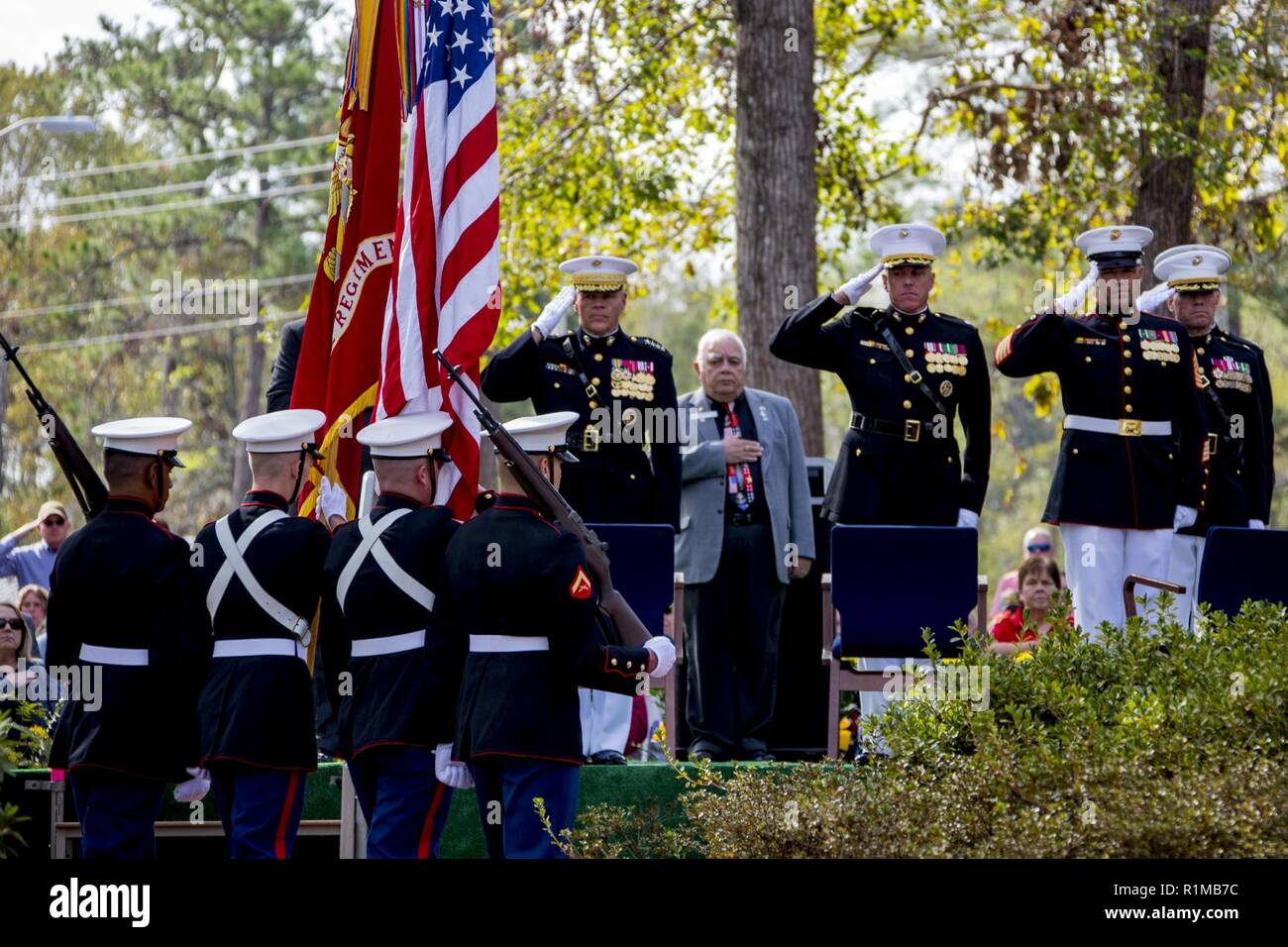 Distinguished guests salute the colors during the 35th Beirut Memorial ...