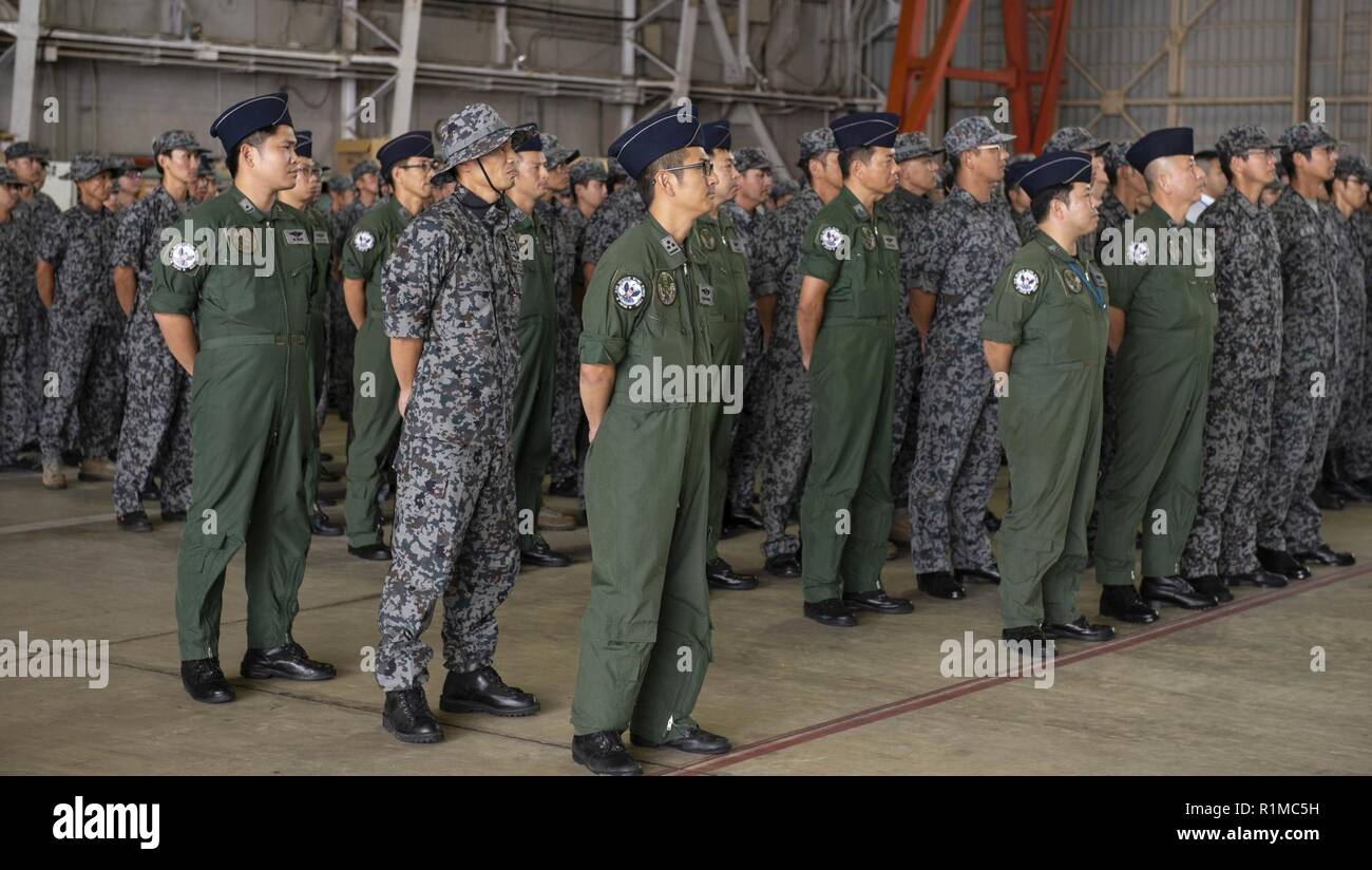 Japan Air Self Defense Force members stand in formation as Lt. Gen ...