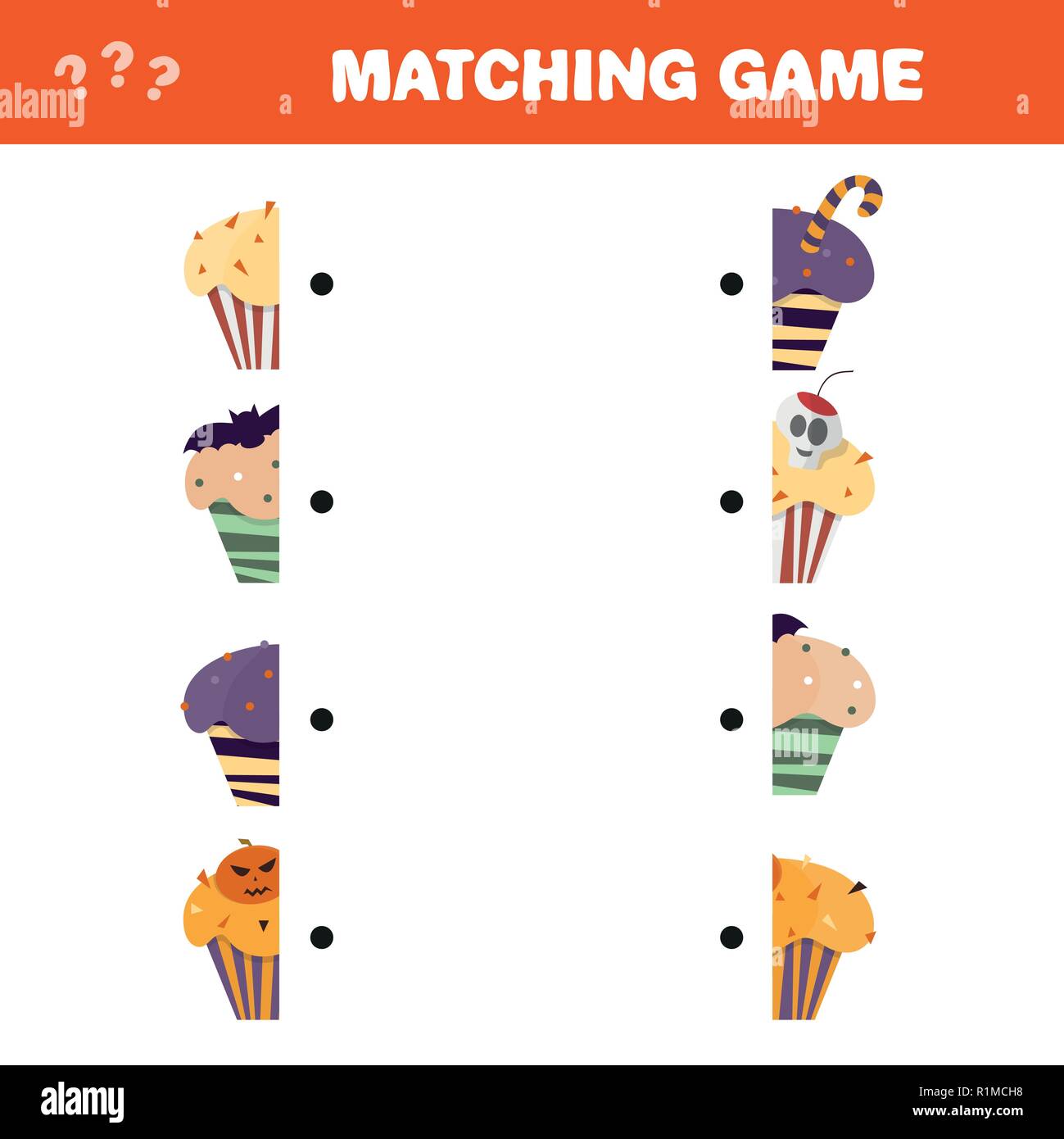 Matching game. Educational children activity with Halloween cupcakes ...