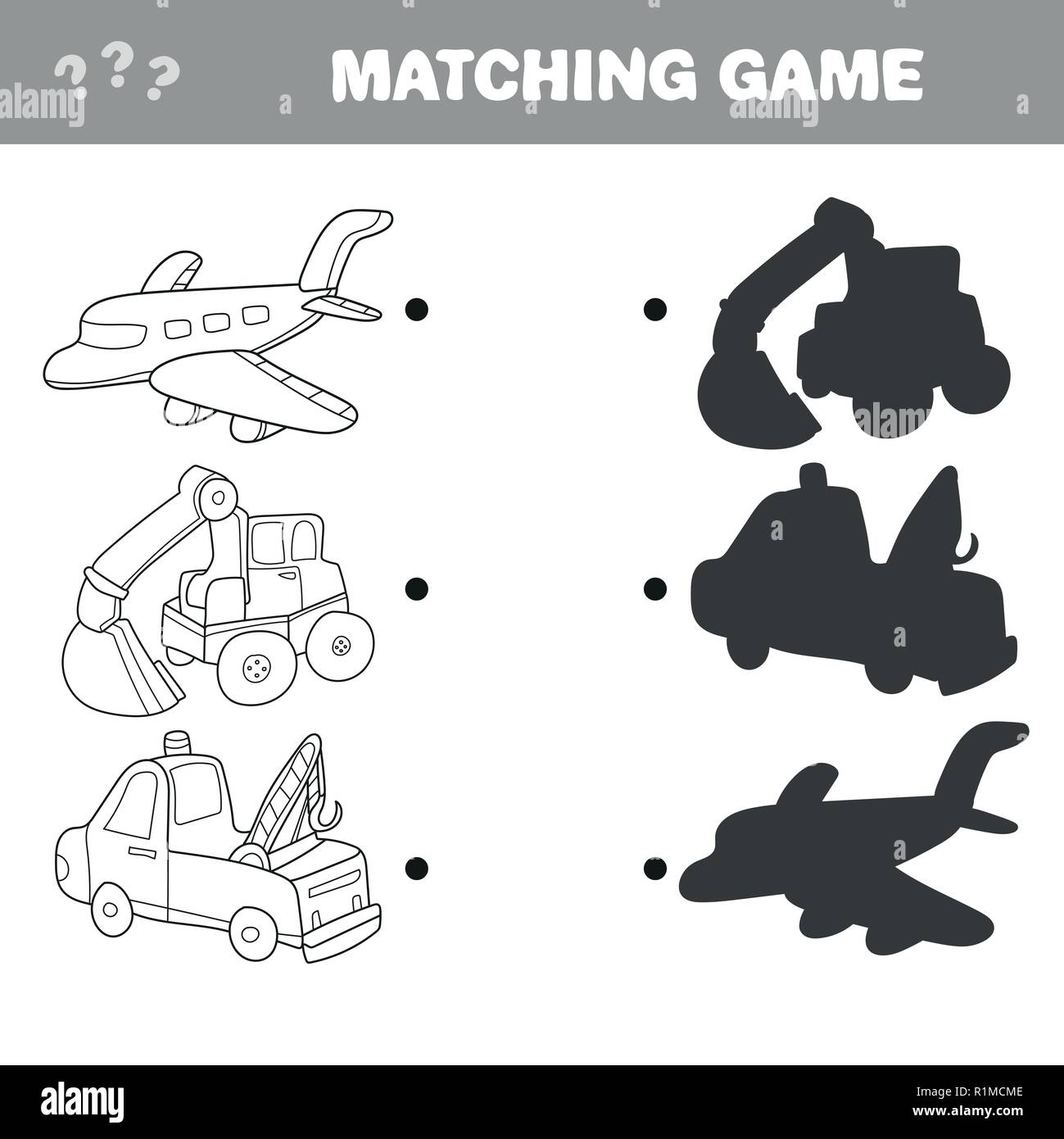 Cartoon Vector Illustration of Education. Shadow Matching Game for ...
