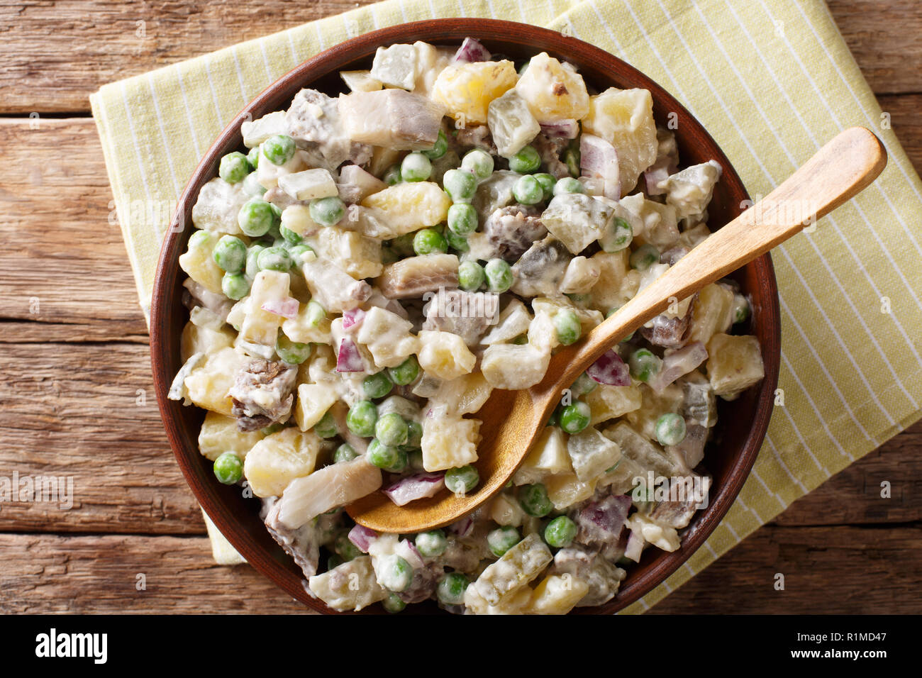 Delicious Latvian salad rasols of boiled and pickled vegetables with ...