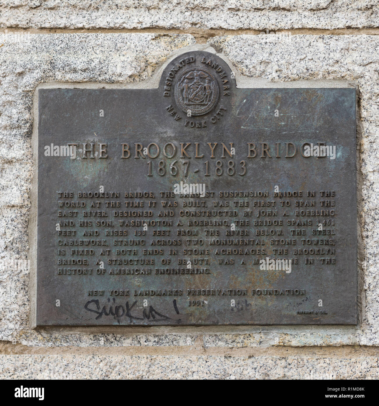 Plaque brooklyn bridge manhattan new hi-res stock photography and ...