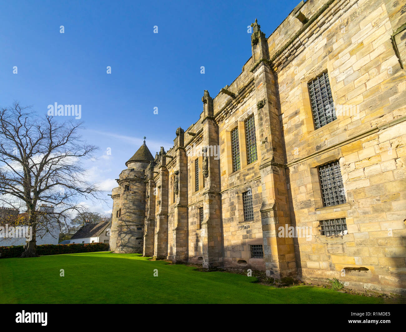 Exterior view of Falkland Palace in village of Falkland, Fife, Scotland ...