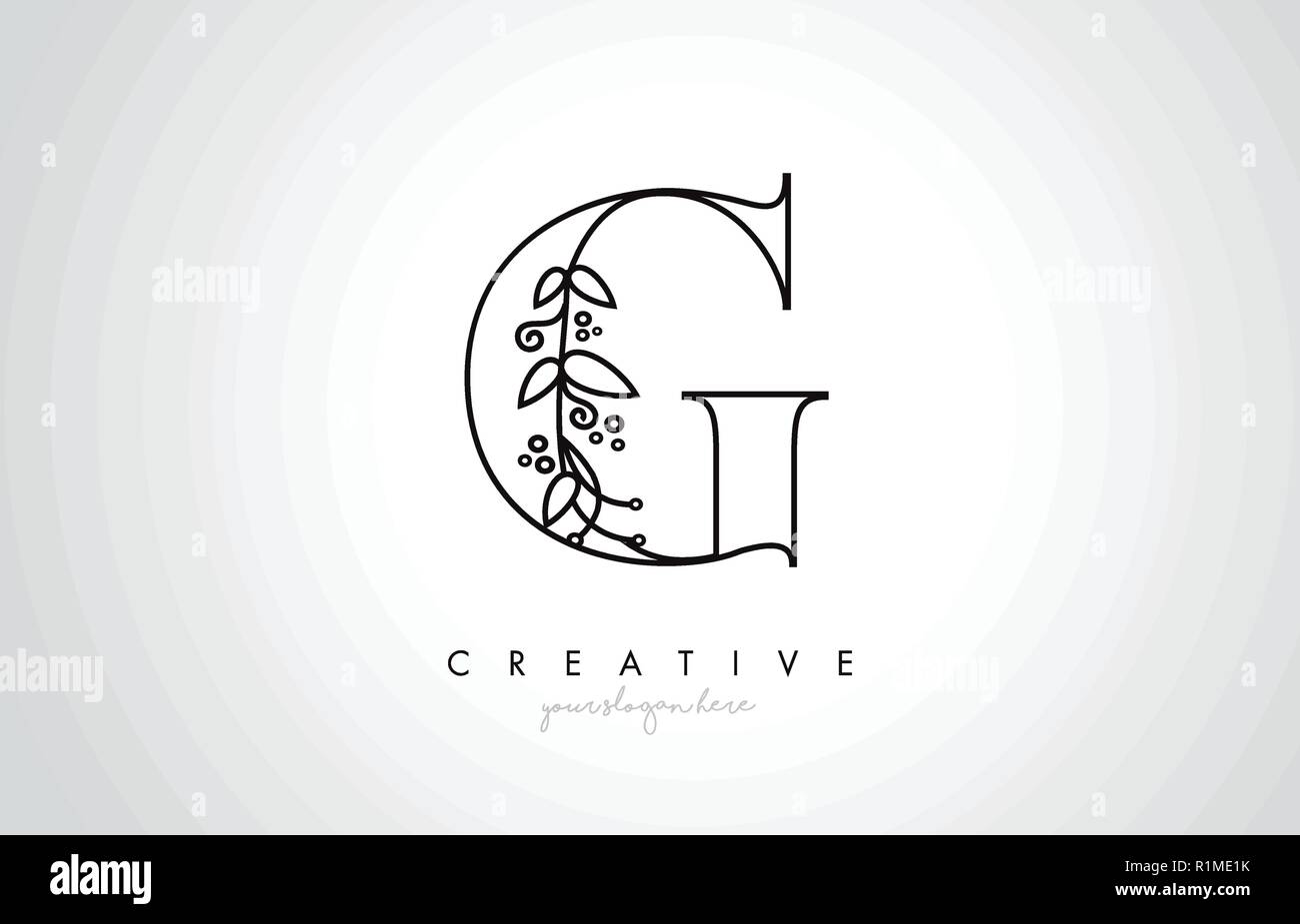 G Letter Logo With Organic Monogram Plant Leafs Detail and Circle ...