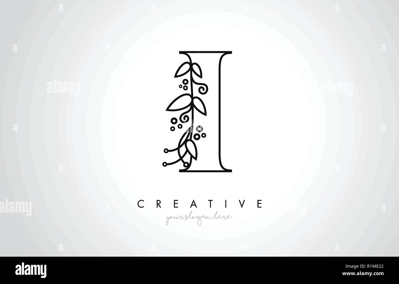 I Letter Logo With Organic Monogram Plant Leafs Detail and Circle ...