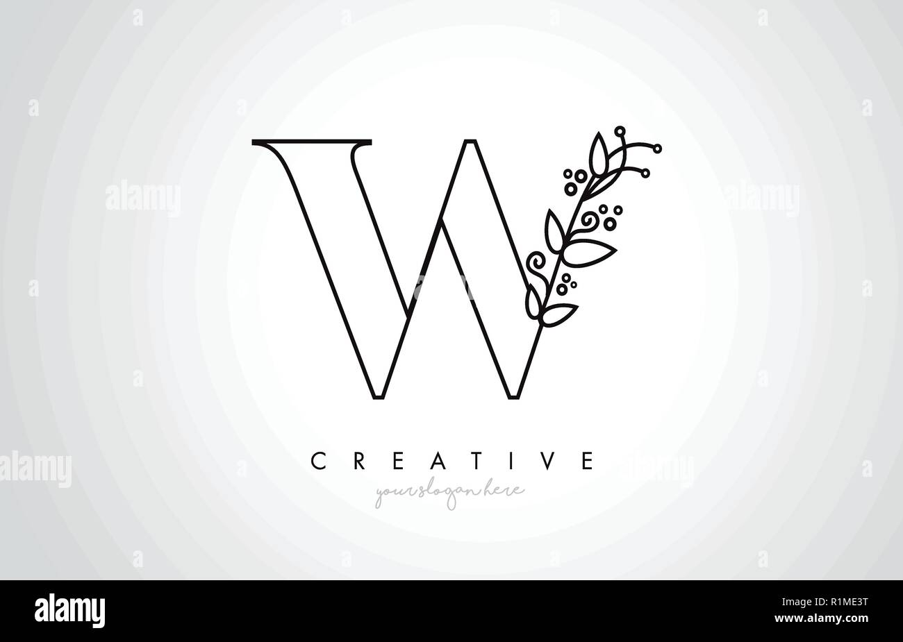W Letter Logo With Organic Monogram Plant Leafs Detail and Circle ...