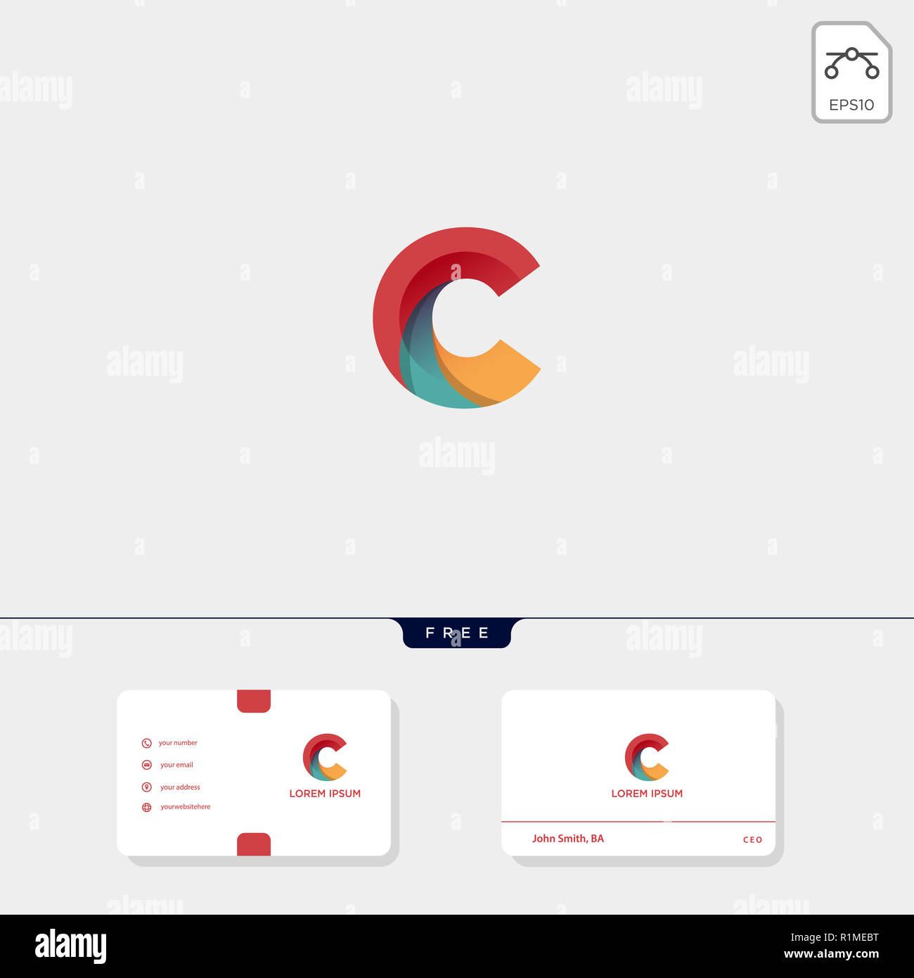 Initial C, CC creative logo template and business card design template ...