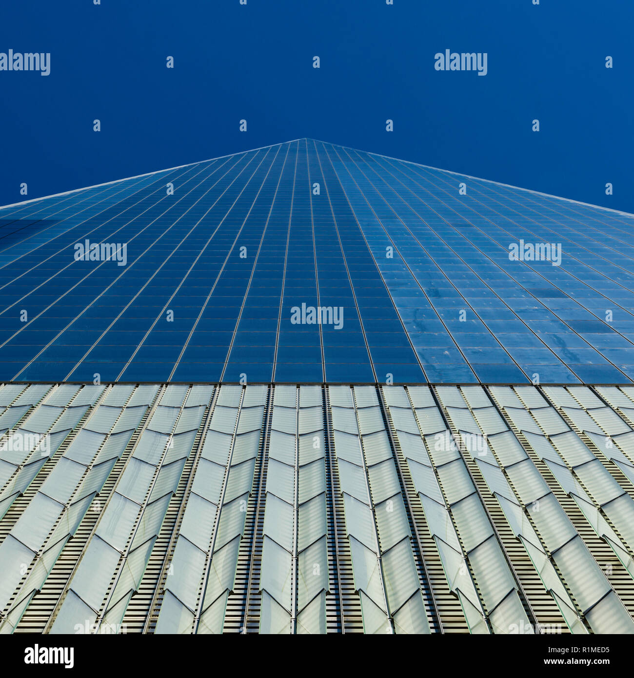 Low angle view of exterior facade, One World Trade Center, Lower ...