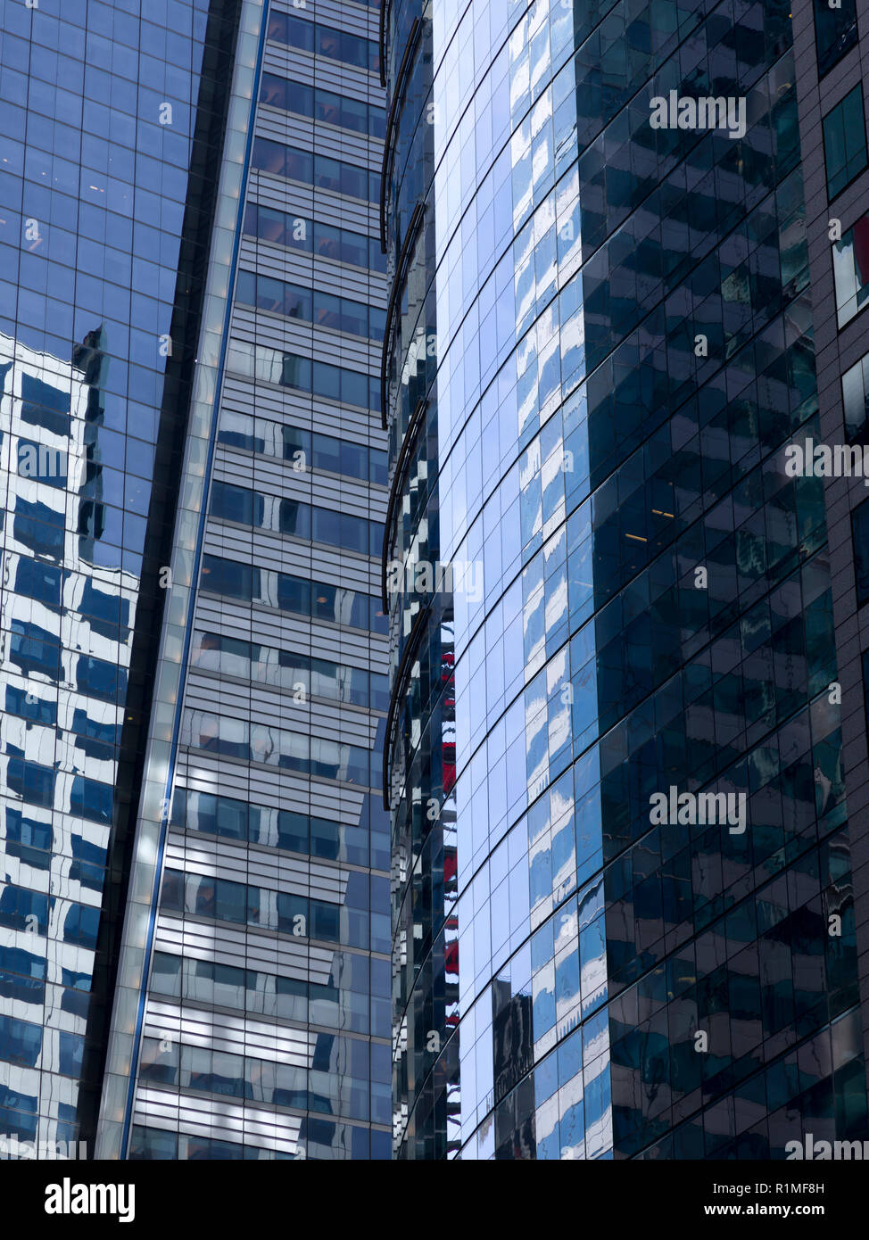 Low angle view of skyline, Times Square, Midtown Manhattan, New York ...