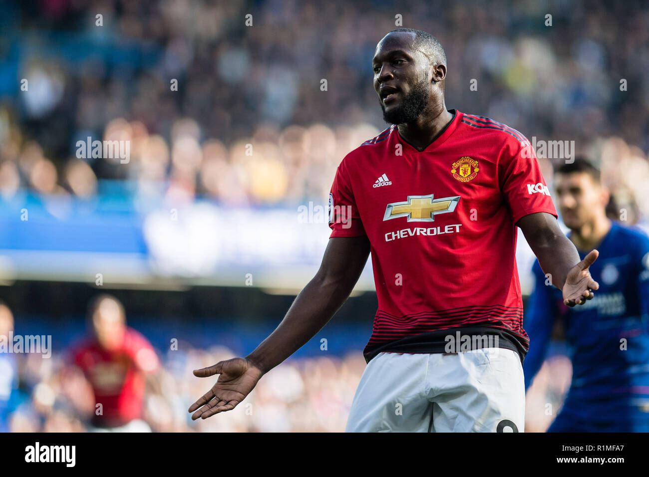 LONDON, ENGLAND - OCTOBER 20: Romelu Lukaku of Manchester United looks ...