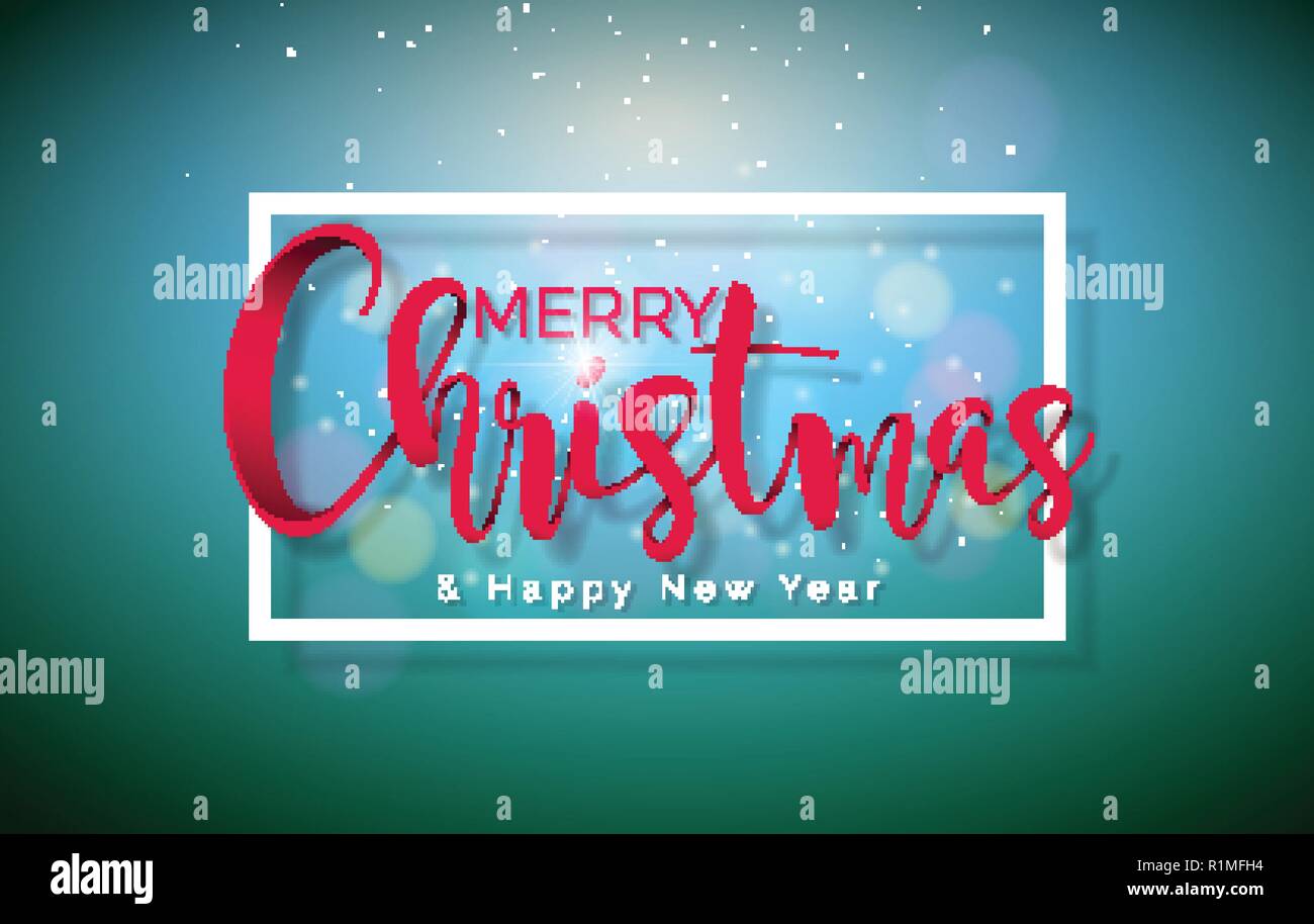 Merry Christmas Illustration with Typography Elements on Shiny Green ...