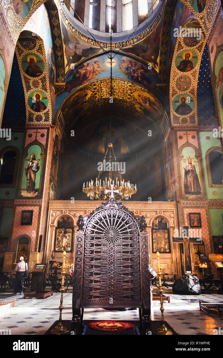 Interior of beautiful orthodox church in the country of Georgia with ...