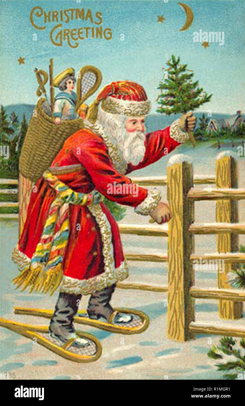 vintage father christmas illuatration Stock Photo - Alamy