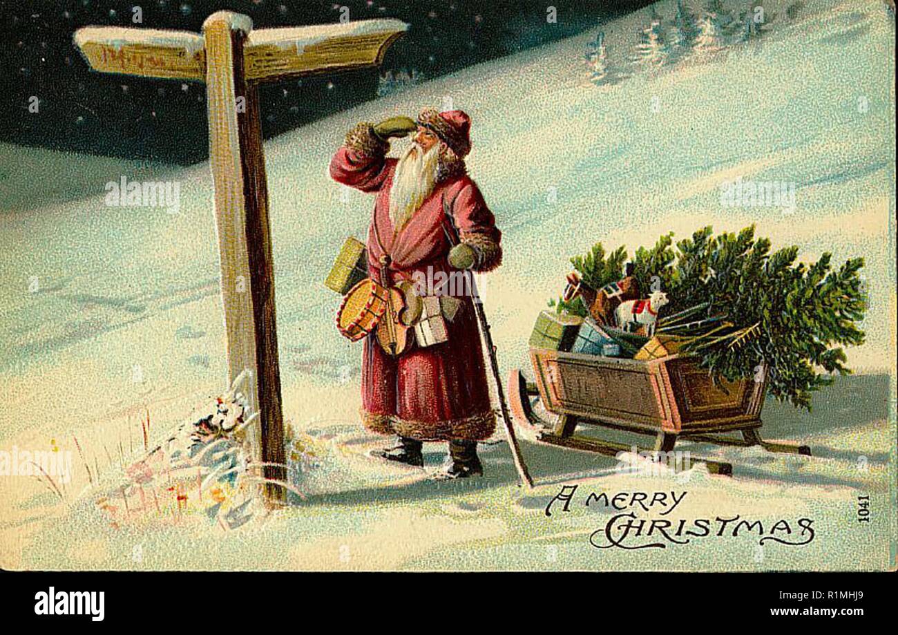 vintage father christmas illuatration Stock Photo - Alamy