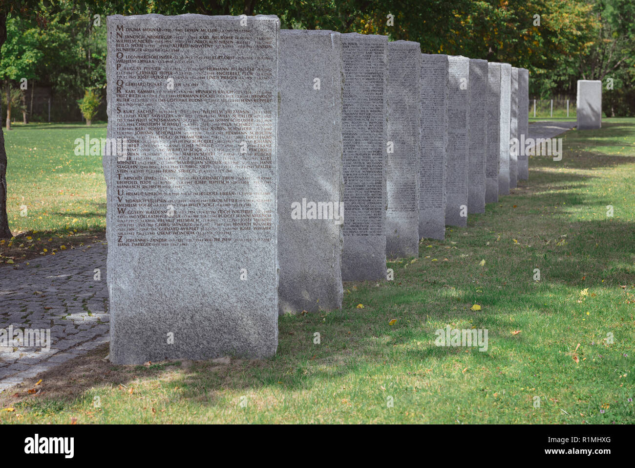 old memorial gravestones with lettering at cemetery Stock Photo - Alamy