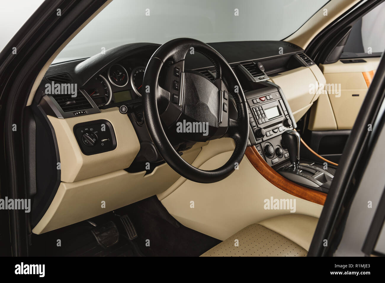 close up inside view of luxury new car Stock Photo - Alamy