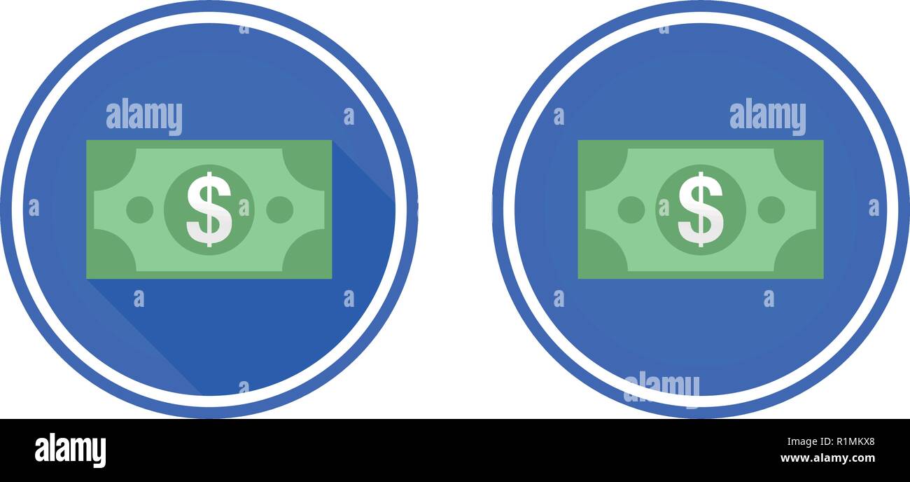 Banknote dollar round flat icon, use colors blue, green and white Stock ...