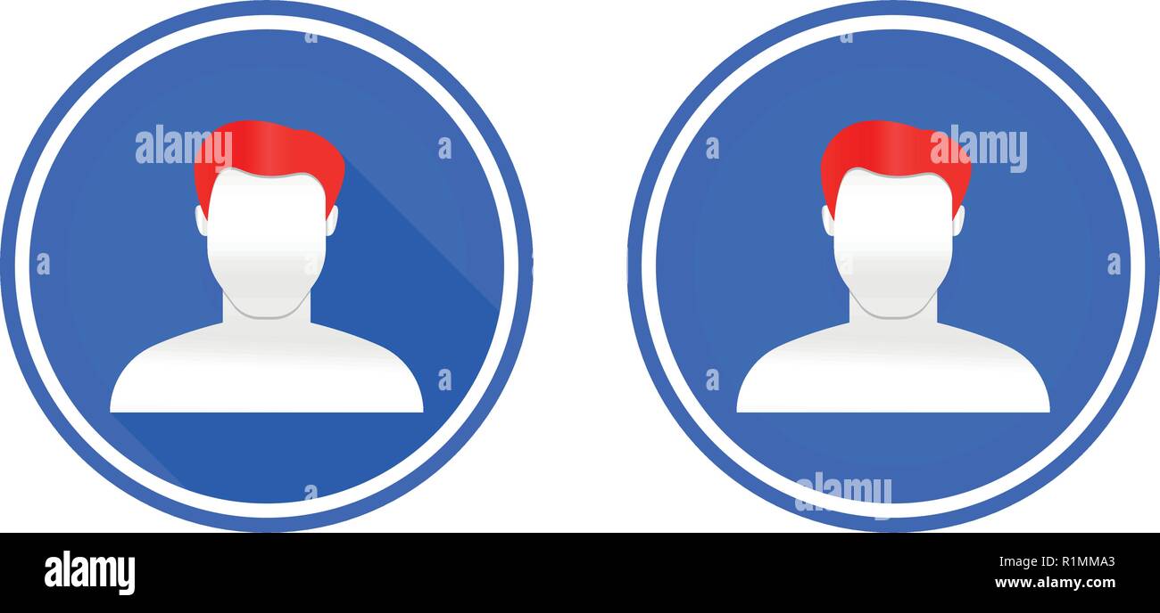 User round flat icon, young man icon, use colors blue, red and white ...