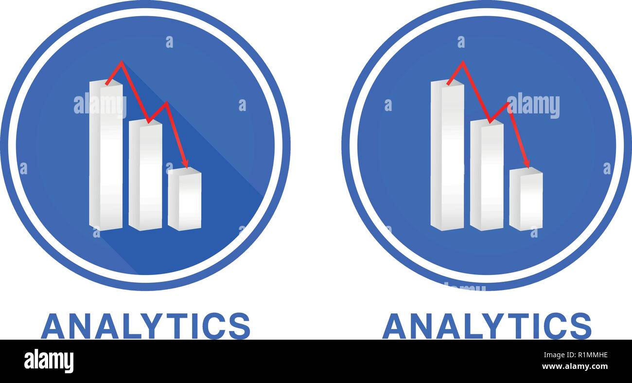 Round Flat Analytics Icon, Graph with Different Columns, negative graph ...