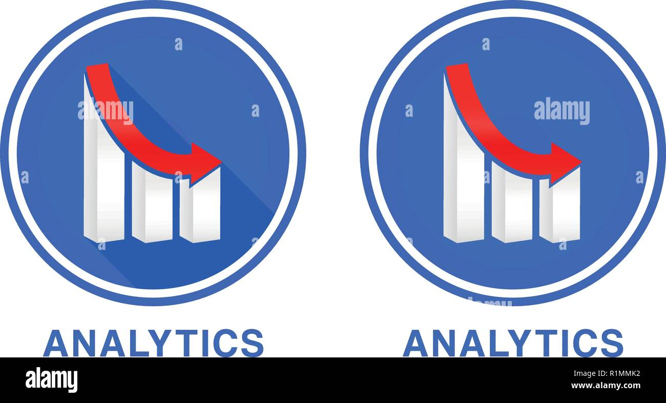 Round Flat Analytics Icon, graph with different columns, positive ...