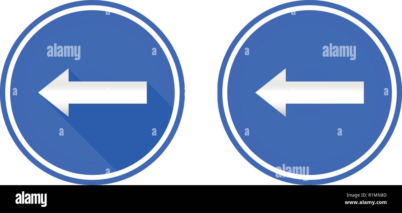 Left arrow flat icon, arrow button, use colors blue, red and white ...