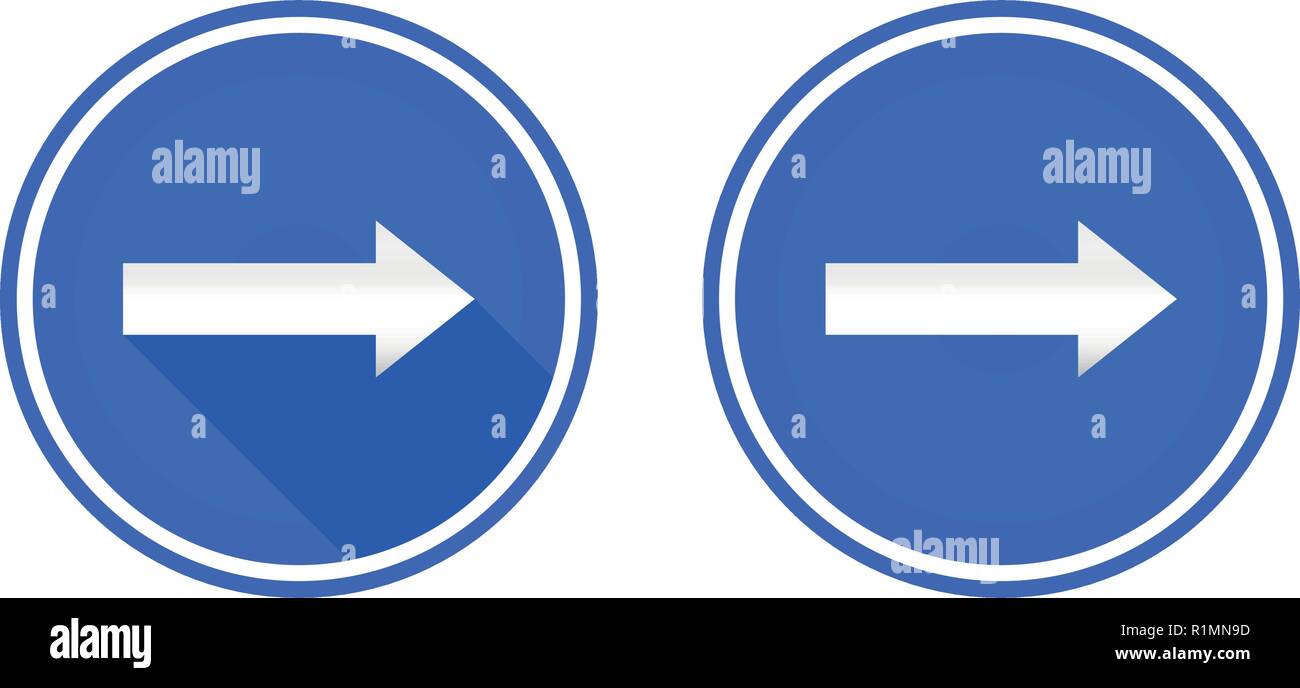 Right arrow flat icon, arrow button, use colors blue, red and white ...